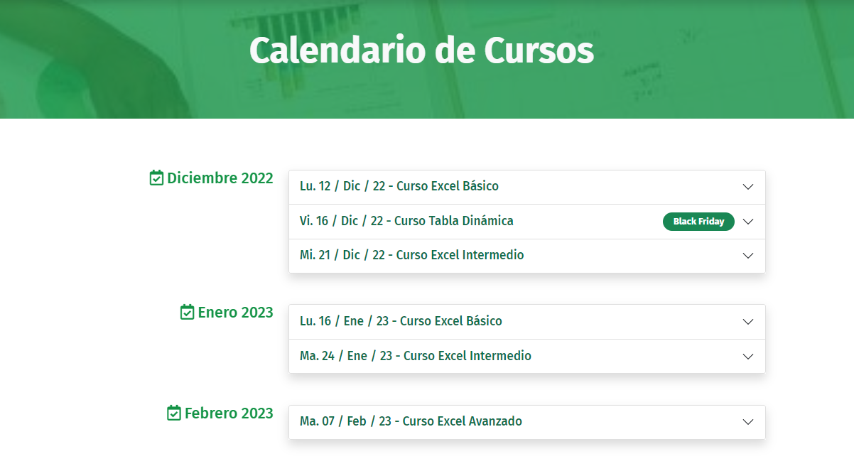 Calendario de cursos - Power BI Formaciones